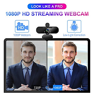 1080P 60FPS Webcam with Microphone, Laptop Computer Camera, Dual Mics, Plug and Play, Webcams Cover & Mini Tripod, 100° Wide Angle Streaming Web Camera for Video Conferencing, Zoom, Facetime, Skype