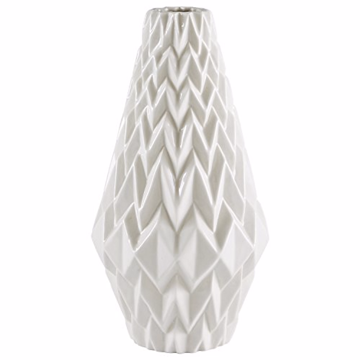 Amazon Brand – Rivet Modern Geometric Pattern Decorative Stoneware Vase, Large Centerpiece, 12.25"H, White
