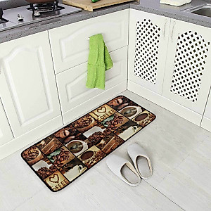 Aslsiy Coffee Bean Mugs Kitchen Rug Fall Coffee Area Rug Bedroom Mats Bath Rugs Autumn Welcome Non Slip Living Room Rug for Floor Comfort Doormats Home Decor 39" X 20"