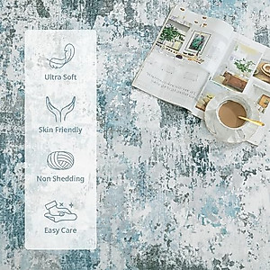 HOMBYS 10x14 ft Modern Abstract Area Rug for Living Room Bedroom, Large Floor Carpet with Non-Slip Backing for Indoor Office Dining Room, Boho Home Deco, Blue, Machine Washable