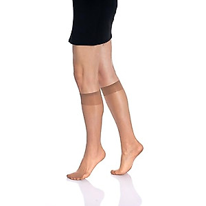 AWS/American Made 8 Pairs Sheer Knee High Socks for Women 15 Denier Stay up Band (Bronze)