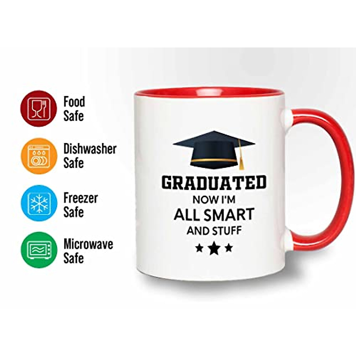 Flairy Land Graduation 2Tone Red Mug 11oz - All Smart and Stuff - Graduation Gifts for Her Senior Graduation College Student College Graduate Classmate MBA Grad
