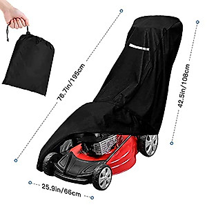 Outdoors Lawn Mower Cover, Heavy Duty 420D Lawn Mower Covers Polyester Oxford Outdoor Waterproof Universal UV Dust Protection Universal Fit Push Mower with Drawstring & Cover Storage Bag (Black)