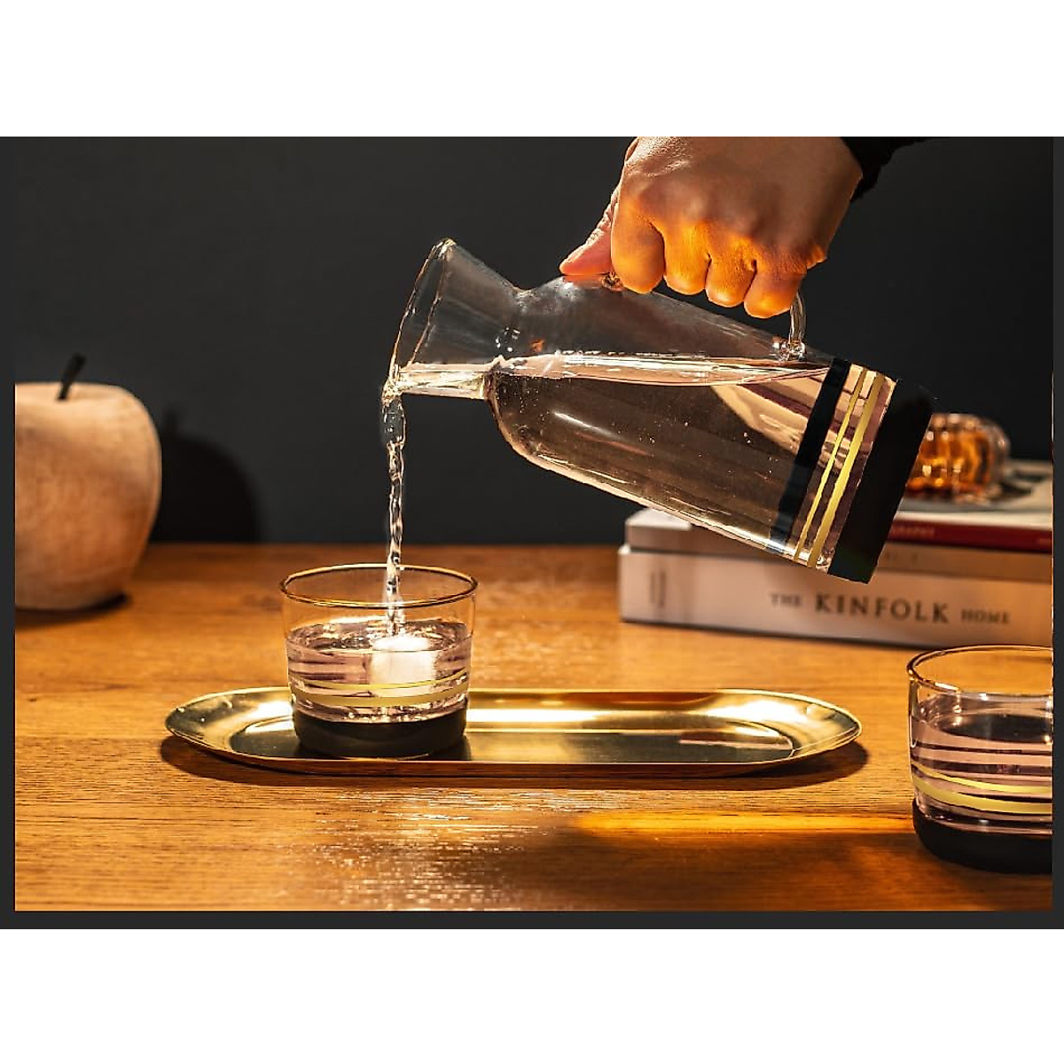 Agayah Water Carafe with Glass Cup for Nightstand and Gold Tray, Bedside Water Carafe and Glass Set. Water Carafe 32 OZ, glass cup 7 OZ (UK based)