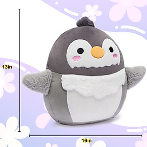 PLAYNICS Large Penguin Plush Pillow Stuffed Animal Toy,Big Size Cute Soft Toys 16" Fat Kawaii Hugging Pillows Cuddle Huggable Plushie,Gift for Kids