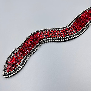 18" Large Sparkle Rhinestones and Sequin Red Snake Shaped Patches Applique Trim Ribbon for Outfit Pack of 3