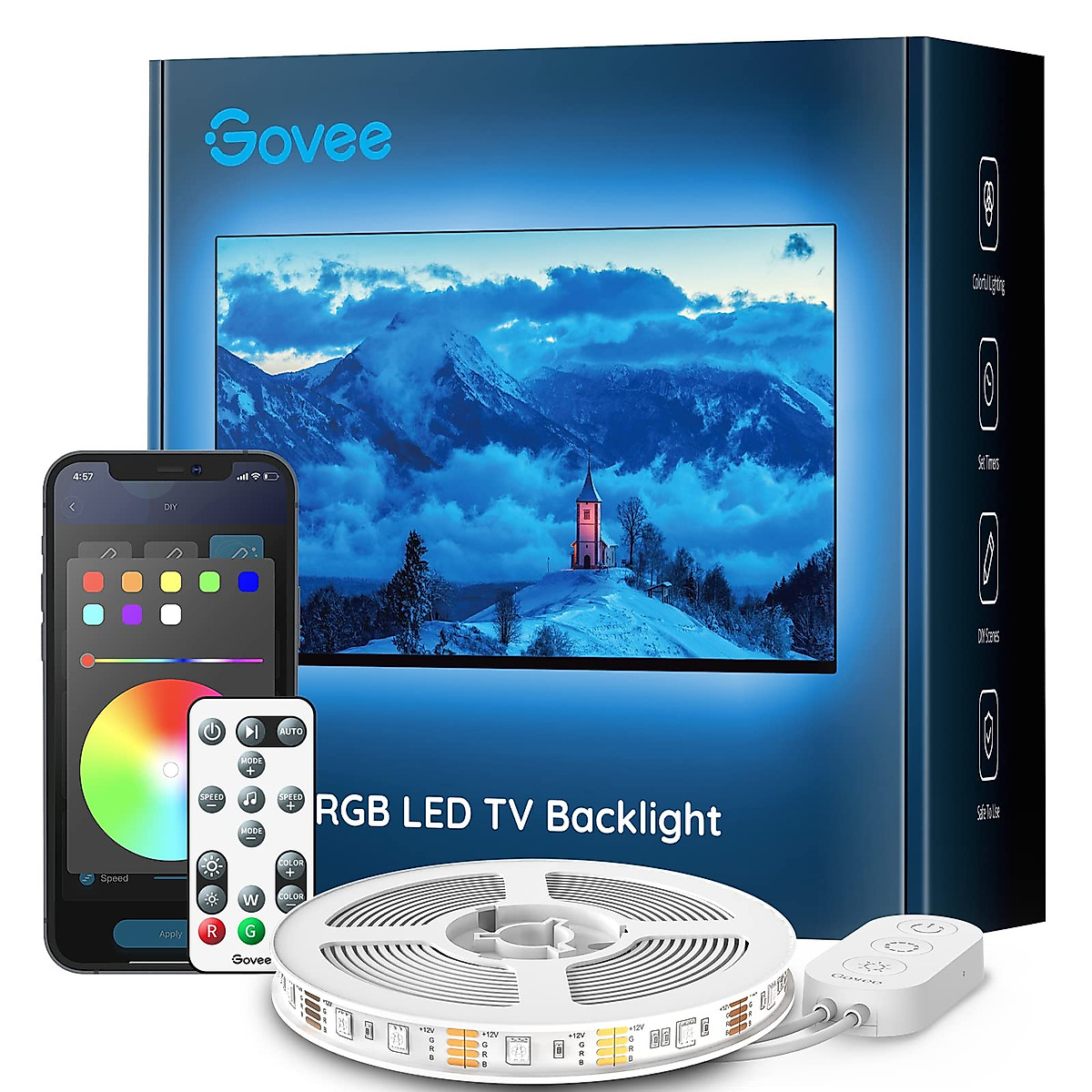 Govee TV LED Backlight, 10ft LED Lights for TV Works Home APP and Remote, Music Sync, DIY and Multiple Dynamic Scene Modes, RGB Color Changing TV Backlights for 46-60 inch TV, USB Powered