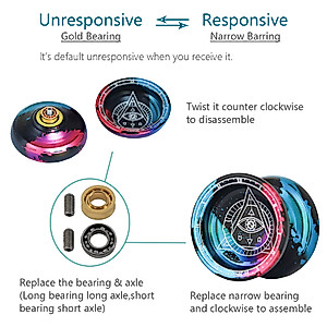 Professional Responsive Yoyo, Aluminum Yo Yo for Kids Beginner, Replacement Unresponsive Ball Bearing for Advanced Yoyo Players + 1 Glove + 5 Yoyo Strings (Multi-Color)