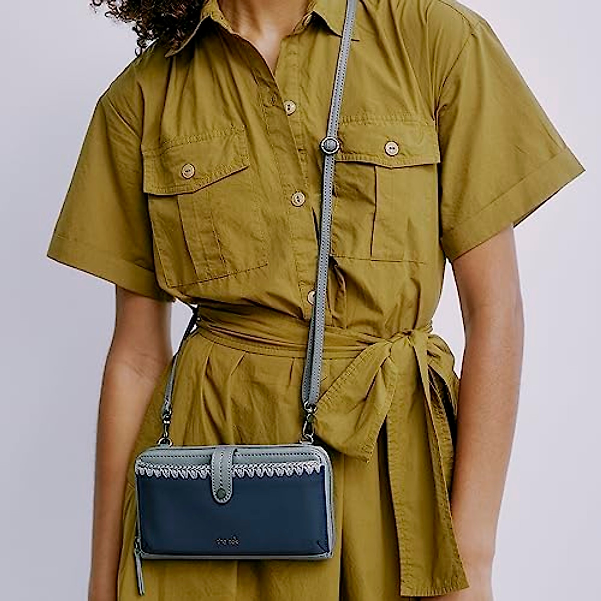 The Sak Iris Large Smartphone Crossbody Bag in Leather, Convertible Wristlet Purse Design, Pyrite