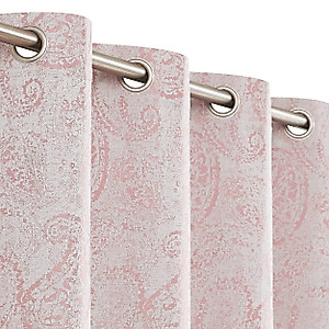 Muse Dream Coral Pink Paisley Blackout Curtains 63 Length 2 Panels Set for Bedroom Floral European Style Print Curtains Living Room 52 Wide Thermal Insulated Window Panels Grommet Top 52" Wx63 L
