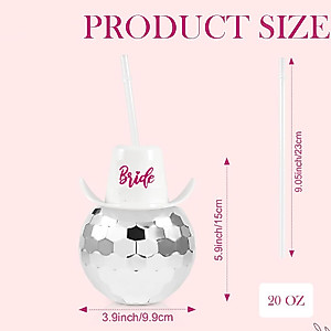 LYKKEKOI Bachelorette Gifts for Bride Disco Ball Cup,Bride Cup with Straws,20 Oz Silver Disco Ball Tumbler for Cowgirl Last Bachelorette Party Decorations,Bride to be Gifts for Bridal Shower Party