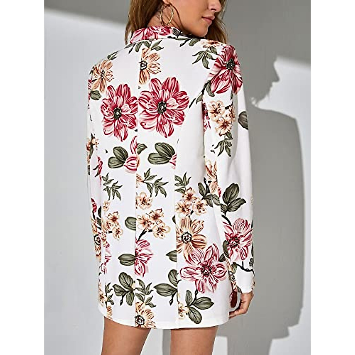 WDIRARA Women's Floral Print Button Front Long Sleeve Blazer Casual Jacket Outerwear Multicolor M