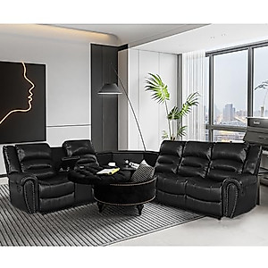 Nathaniel Home Leather Reclining Sectional, Black