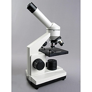 AmScope M110 Series Cordless LED Metal Frame Compound Microscope - 40X-1000X Magnification - Features Coarse Focusing Knobs - Includes 10-Piece Prepared and Blank Glass Microscope Slides