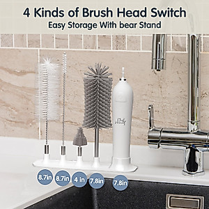 Chefhandy Baby Bottle Brush-Electric Cleaner Set with 4 Brush Heads, Silicone Nipple Brush with Storage Rack,USB Rechargeable and 3 Adjustable Speeds