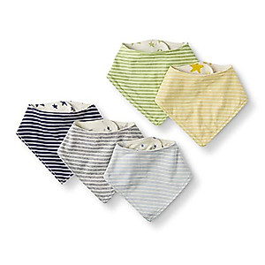 Moon and Back by Hanna Andersson Baby 5-Pack Organic Cotton Reversible Bib, Blue, One Size