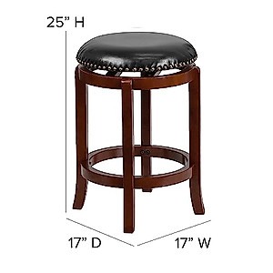 Flash Furniture Margaret 24'' High Backless Light Cherry Wood Counter Height Stool with Black LeatherSoft Swivel Seat