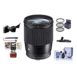 Sigma 16mm f/1.4 DC DN Contemporary Lens for Sony E - Bundle with Free Accessories & Mac Software Suite