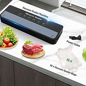 Vacuum Sealer Machine Food Vacuum Sealer for Food Storage Food Sealer Machine 6-in-1 for Dry/Moist Modes, Compact Design with 10 Vacuum Sealer Bags