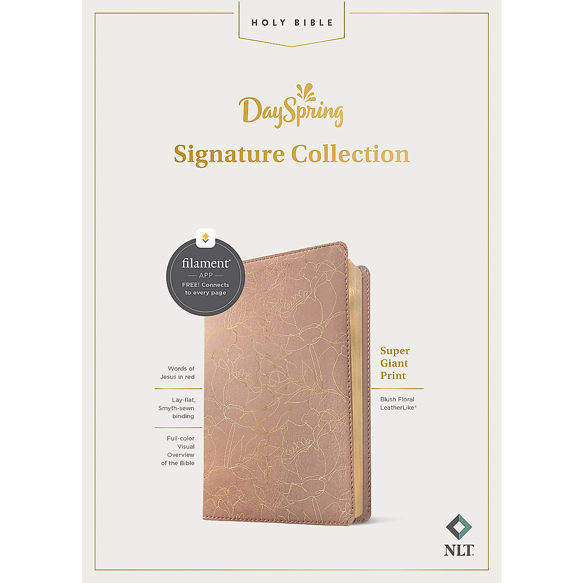NLT Super Giant Print Bible, Filament Enabled (LeatherLike, Blush Floral, Red Letter): DaySpring Signature Collection