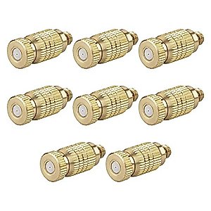 Bluecell 8pcs High Pressure Brass Misting Nozzles Fogging Spray Head for Outdoor Cooling System, 0.016" Orifice (0.4mm) 10/24 UNC Thread