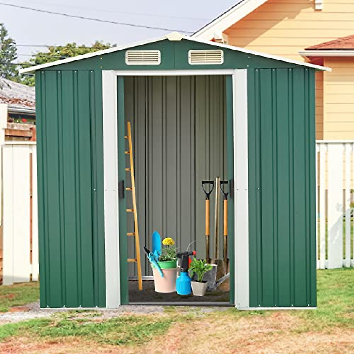 6'x4' Storage Shed Utility Steel Tool Sheds with Sliding Door for Garden Backyard Lawn Patio House Building