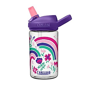 CamelBak eddy+ 14oz Kids Water Bottle with Tritan Renew – Straw Top, Leak-Proof When Closed, Rainbow Floral