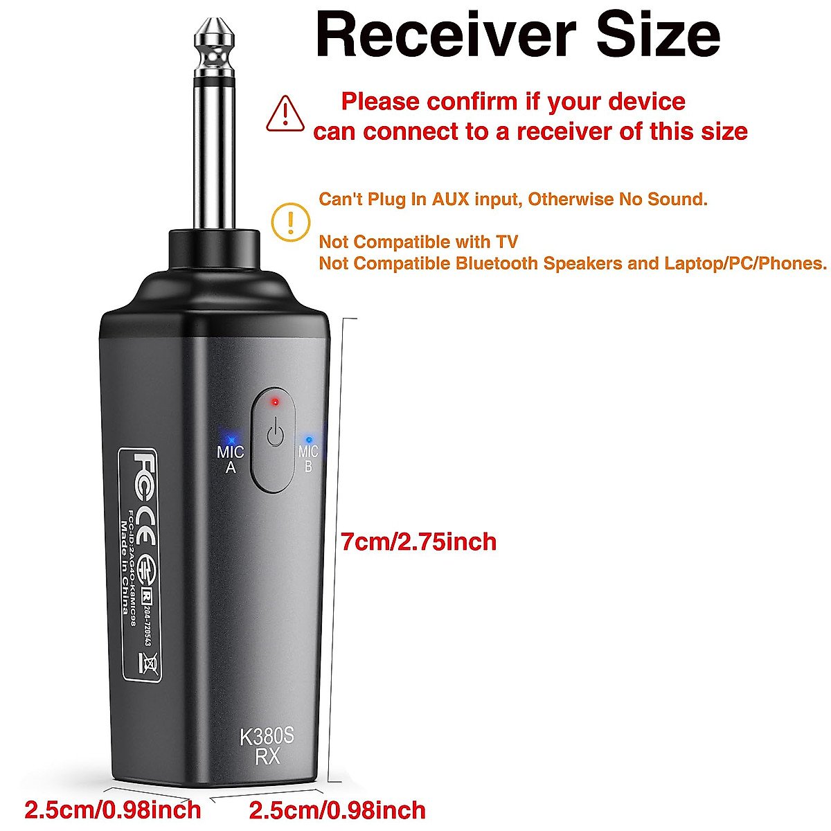 LEKATO Wireless Microphone, K380S Wireless Microphone System Set Dynamic Wireless Microphone Rechargeable Microphone with Receiver for Singing, Karaoke,Speech, Wedding, Church, PA System Speaker
