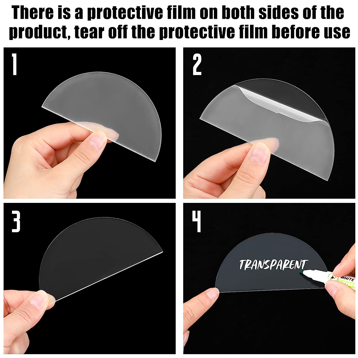 Bucherry 30 Pcs Clear Acrylic Wedding Place Cards, 2 x 4 Inch Half Circle Acrylic Sign DIY Blank Semicircle Acrylic Table Numbers Wish Sign Wedding Reception Event Birthday Party Restaurant