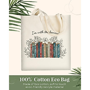 AUSVKAI Canvas Tote Bag Aesthetic Cute For Women Y2K Book College Grocery Bag Cotton Cloth Beach Totes Gift For-I'm with Banned Book