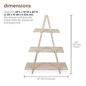 Alpine Corporation MBB168 Wood 3-Tier Triangular Storage Rack for Books, Plants, Decor, Rustic Display Rack with 3 Shelves