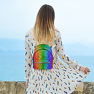 Rainbow Mini Backpack Purse for Women, Rainbow Sequins Leather Small Backpack Casual Travel Daypacks Shoulder Bag for Girls Teen