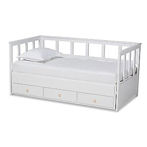 Baxton Studio Kendra Modern and Contemporary White Finished Expandable Twin Size to King Size Daybed with Storage Drawers