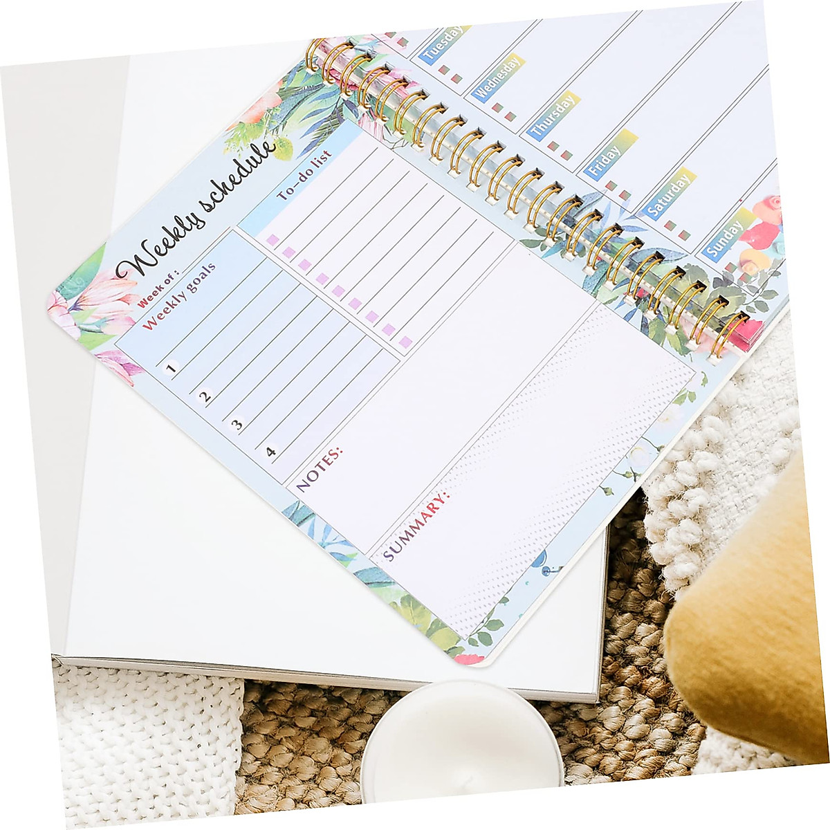 English Manual Academic Students Pocket Planner Wire Schedules Organizer - Paper Productivity Plan Flower Bound Memo Small Type Note Notebook Office Calendar
