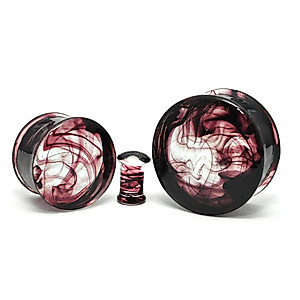 Mystic Metals Body Jewelry Pair of Smokey Swirl Glass Double Flare Plugs (PG-582) (00g (10mm))
