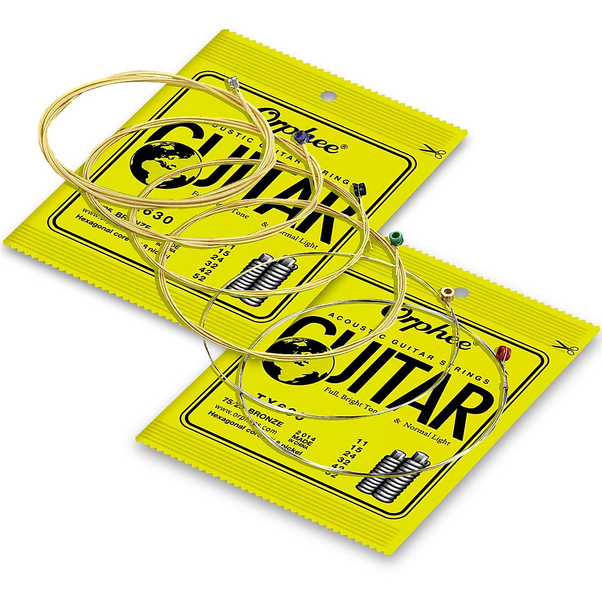 POGOLAB Guitar Strings, Acoustic Guitar Strings, 6 Strings Set, Hexagonal Carbon Core 75/25 Bronze, Light, 11-52, 10 Packs