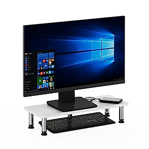 Furinno Turn-N-Tube Monitor Riser Stand, White Oak, Stainless Steel Tubes