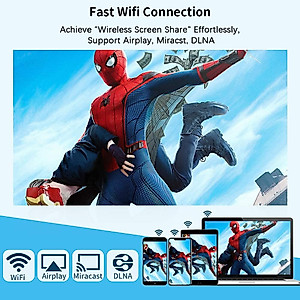 Full HD 1080P Smart Projector with Wifi Bluetooth, 9000Lumens LED Halloween Movie Projectors for Outdoor Use Home Theater Wireless Cast for Android iOS Phone Gaming Projector