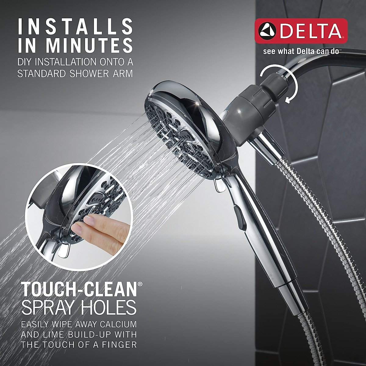 Delta Faucet 6-Setting SureDock Magnetic Shower Head with Handheld Spray, Chrome Shower Head with Hose, Round Shower Head, Showerheads & Handheld Showers, MagnaTite Docking, Chrome 75609
