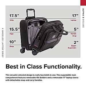 TUMI Alpha 3 Deluxe 4-Wheel Laptop Case Briefcase - Features Built-In USB Port - 17-Inch Computer Bag for Men and Women - Black
