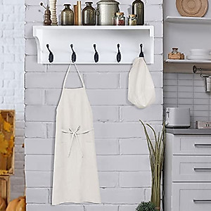 Dseap Wall Shelf with 5 Dual Hooks - 17-inch Heavy Duty Coat Rack Wall Mount with Shelf, Entryway Shelf with Hooks Underneath - Solid Pine Wood - for Entryway, Mudroom, Kitchen, Bathroom, White TEG02B