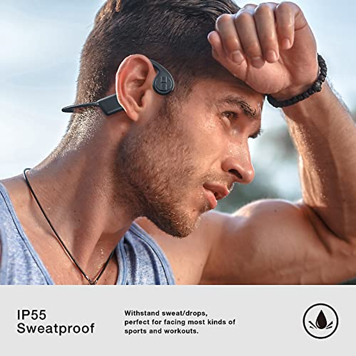 ROPASOMIC Bone Conduction Headphones, Open Ear Wireless Earphone Bluetoeth Headset with 12 Hours Playtime IP55 Sweatproof Built-in Mic,Perfect for Running Cycling Hiking and Workouts(DarkBlack)
