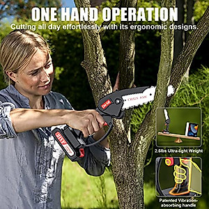 Upgraded 6 inch Mini Cordless Chainsaw, Zocabay 20,000mAh Rechargeable Battery Chainsaw, Portable Handheld Chainsaw, Electric Chainsaw for Tree, Courtyard and Garden（2 Batteries, 2 Chains Included)
