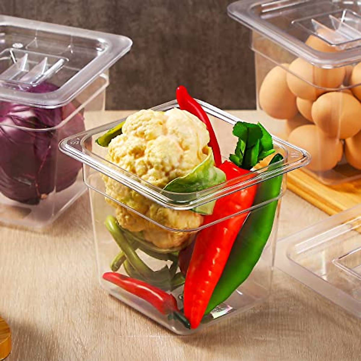 Sieral Pack of 8 Clear 1/6 Size, 6'' Deep Food Pan Acrylic Square Food Storage Containers with Lids for Kitchen Restaurant Food Prep, 2 Quart