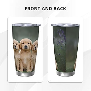 NHJKLWQSZ Golden Retrievers 20oz Stainless Steel Tumbler With Lid And Straw, Double Wall Vacuum Insulated Coffee Mug Travel Cups Leak-Proof Lid For Hot And Cold Drinks, Metal Straws And Brush