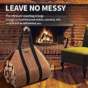 Infinicare Firewood Carriers with Handles - Heavy Duty Canvas Firewood Bag with Handles - Durable Wood Carrier for Firewood, Suitable for Indoor Fireplace and Outdoor Camping - Brown