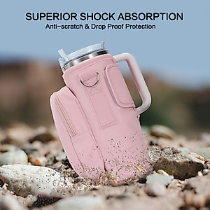 SUITMAT Cup Bag for Stanley Quencher Cup Tumbler, Water Bottle Holder with Large Pocket for Stanley Cup Accessories, Cup Pouch with Adjustable Strap, Fit for iPhone 14 Pro Max (Bag Only)