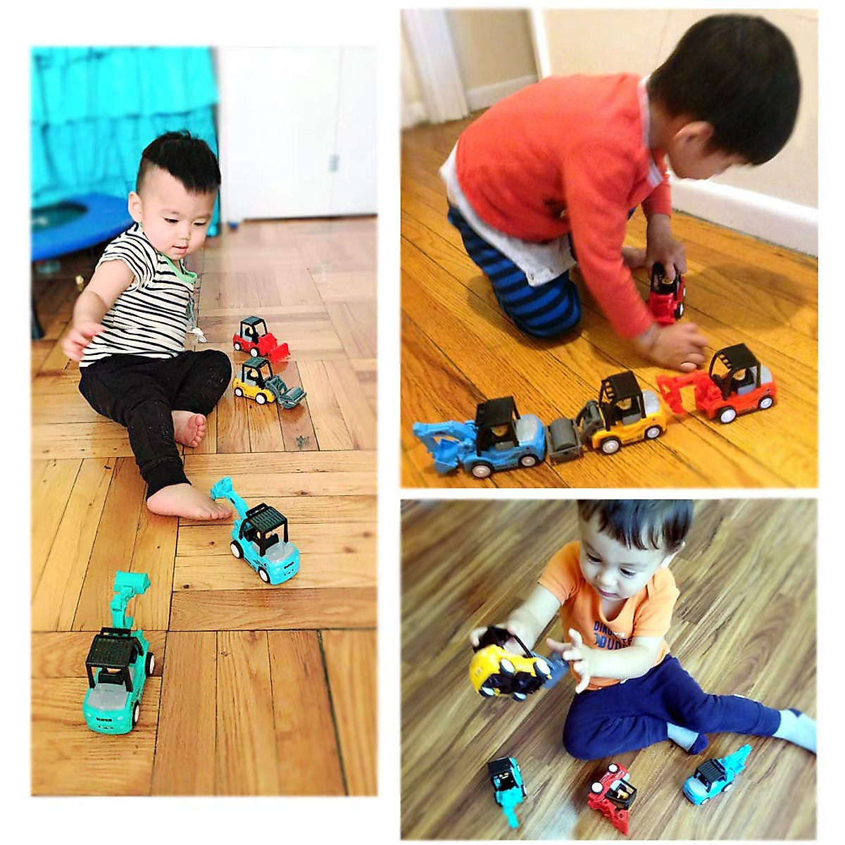 Construction Toys 4 Pack Set with Excavator, Bulldozer, Road Roller, Lift Truck Toys, Friction Powered Push and Go Toy Cars for Toddlers, Kids, 3,4,5,6 Year Old Boy, Girl, Sandbox Trucks Vehicles