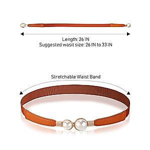 6 Pieces Women Skinny Waist Belts Stretch Waist Buckle Belts Thin Elastic Waist Cinch Belts Retro Faux Leather Waist Band with Metal Buckle for Women Girls