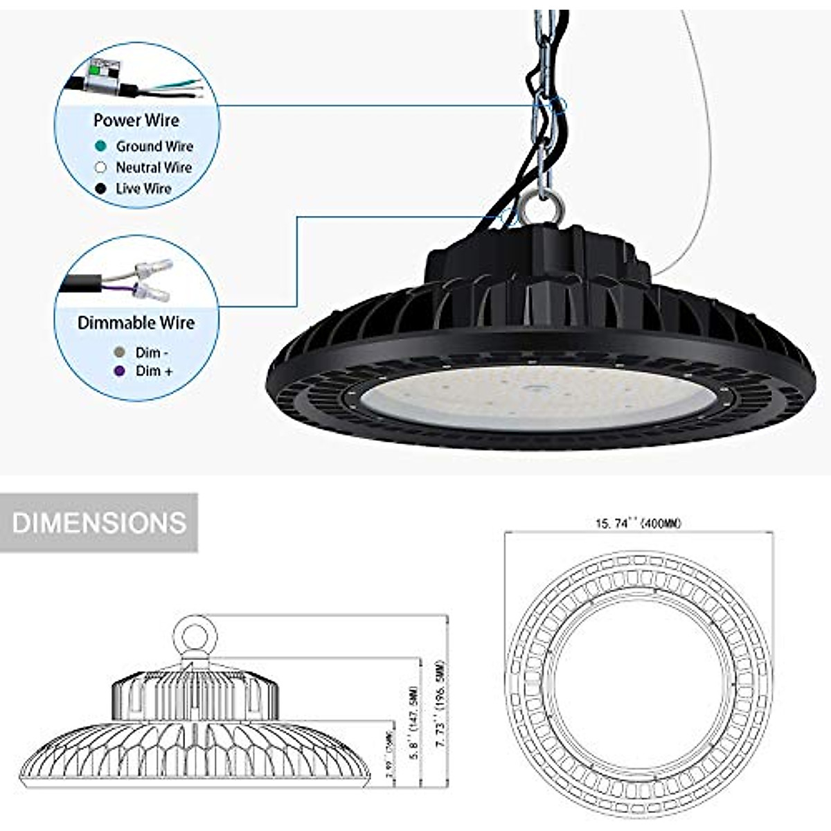 OPENLUX 300W UFO LED High Bay Lights 43,500lm (1200W MH/HPS Equiv.) 5000K 0-10V Dimmable High Bay LED Shop Lights UL Approved LED Warehouse Light AC100-277V